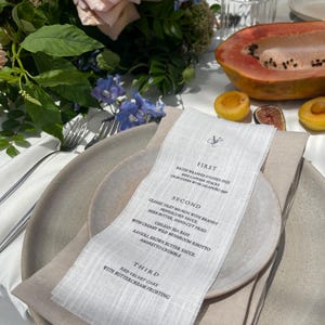 Custom Linen Wedding Menu | Wedding Fabric Menus | Fabric Printed Menus ...