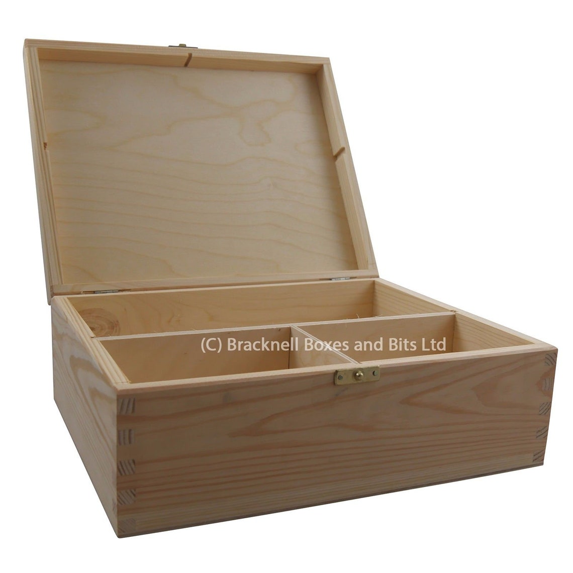 3 Compartment Large Pine Wooden Storage Box DD402 Case Trunk Chest ...