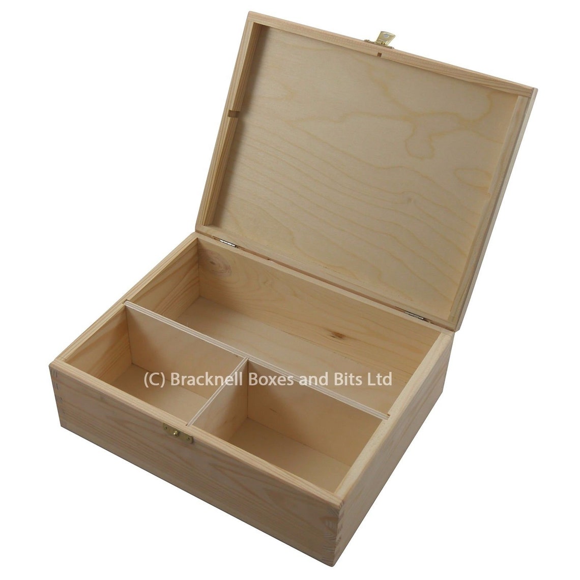 3 Compartment Large Pine Wooden Storage Box DD402 Case Trunk Chest ...