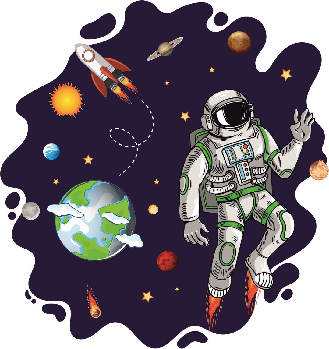 Vinyl Outer Space Home Wall Decal Design - 20" X 21" Kids Bedroom Stars ...