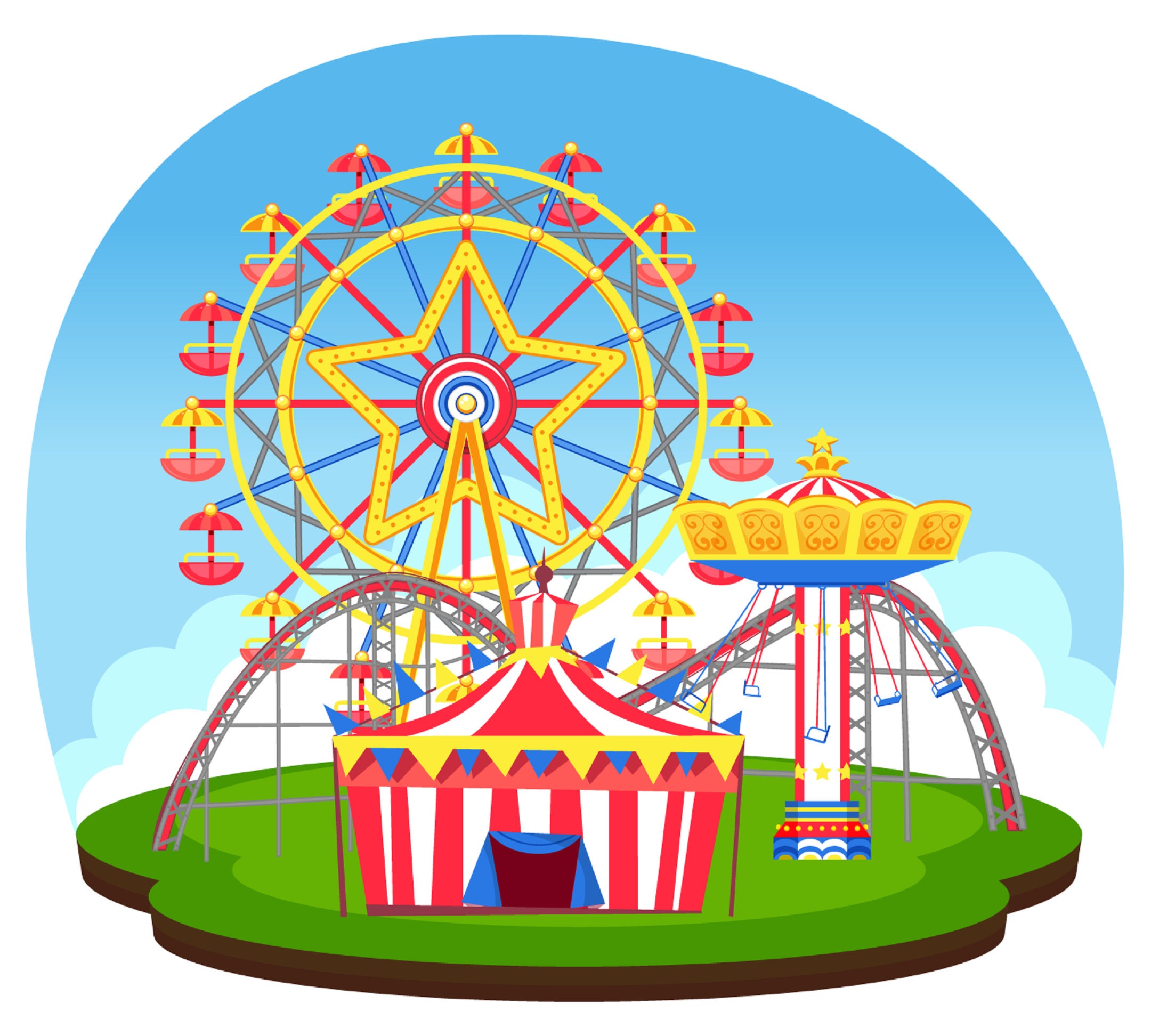 Vinyl Ferris Wheel Roller Coaster Swing Carousel Wall Decal - Kids ...