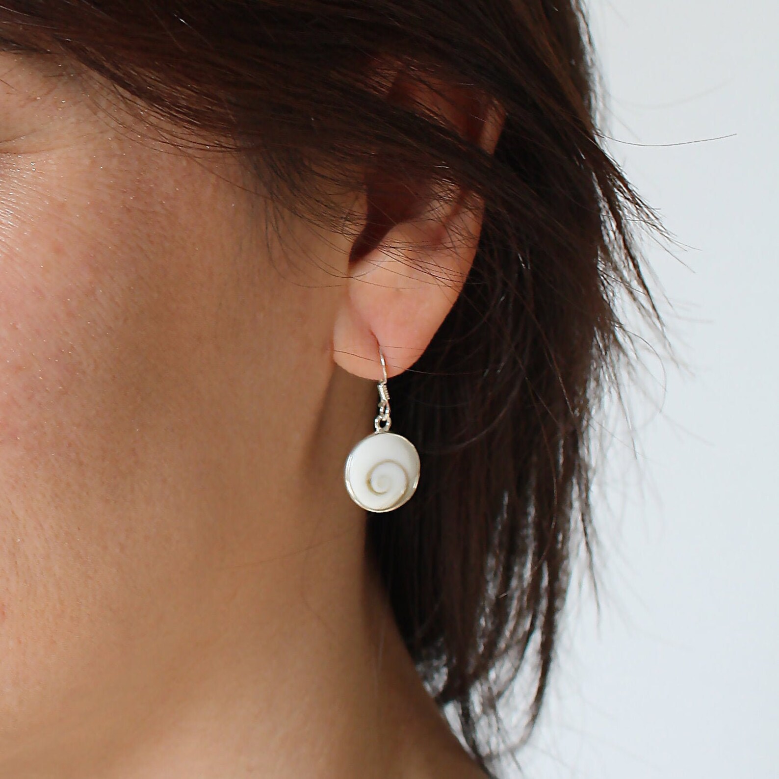925 Sterling Silver Shiva Shell Dangle Earrings, Good Luck Fossil ...