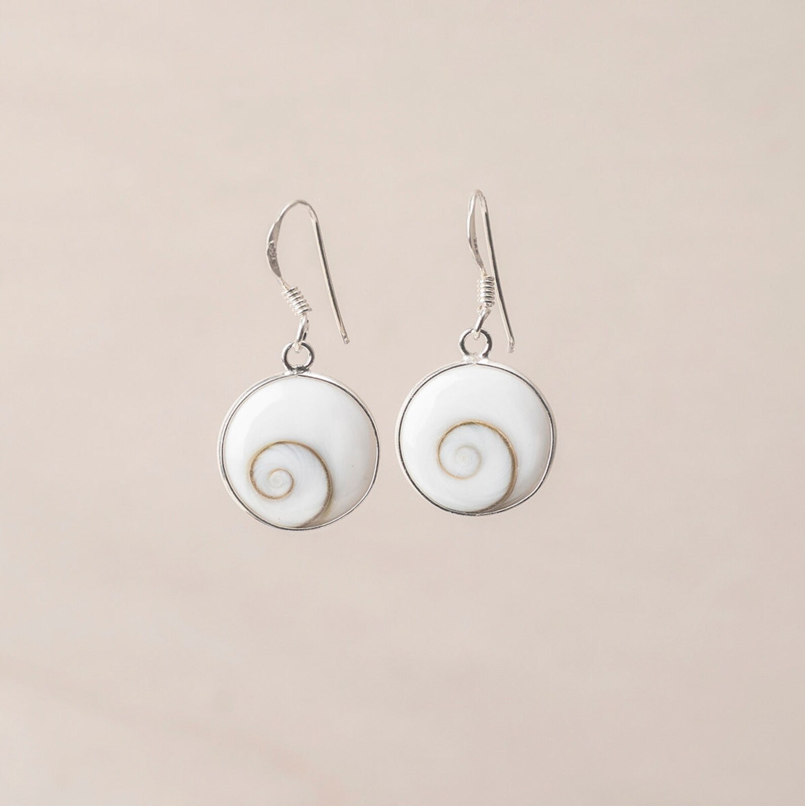 925 Sterling Silver Shiva Shell Dangle Earrings, Good Luck Fossil ...