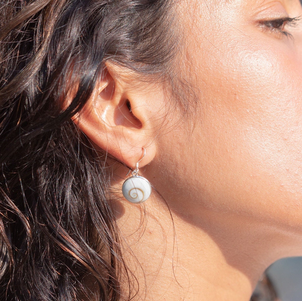 925 Sterling Silver Shiva Shell Dangle Earrings, Good Luck Fossil ...