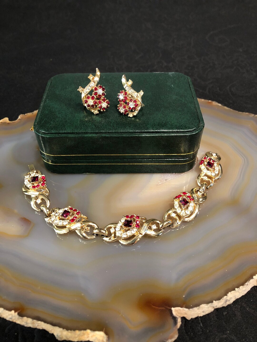 Vintage Fancy Formal Costume Jewelry Bracelet and Screw Back Earrings ...