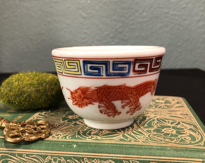 Vintage Chinese Restaurant Table Ware Teacup, Hand Painted Dragon ...