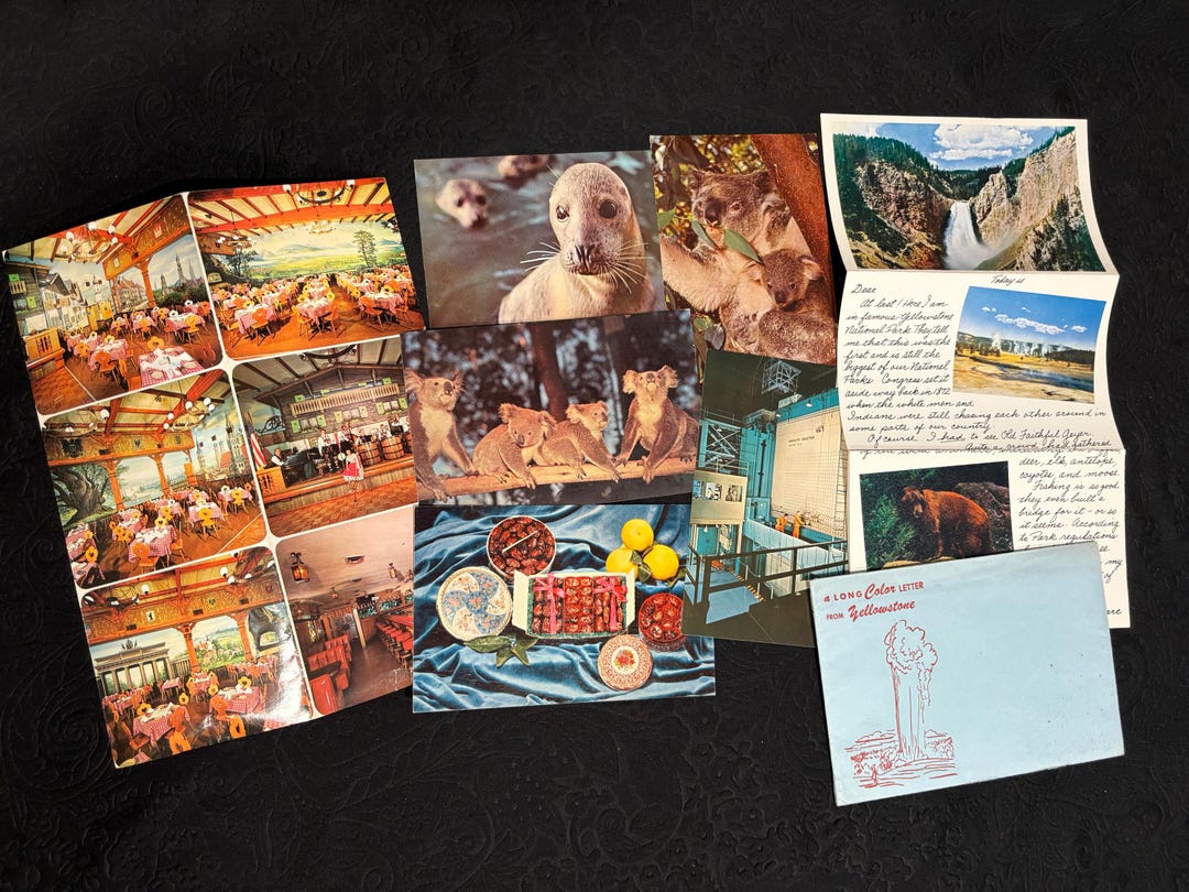 Six (6) Vintage Postcards Random Images and Yellowstone Souvenir Letter ...
