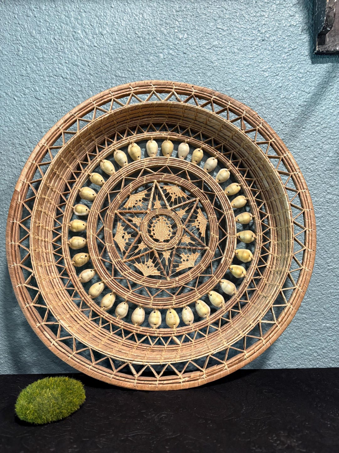 Vintage Cowrie Shell Basket Tray: Woven Bohemian Wall Decor - Etsy