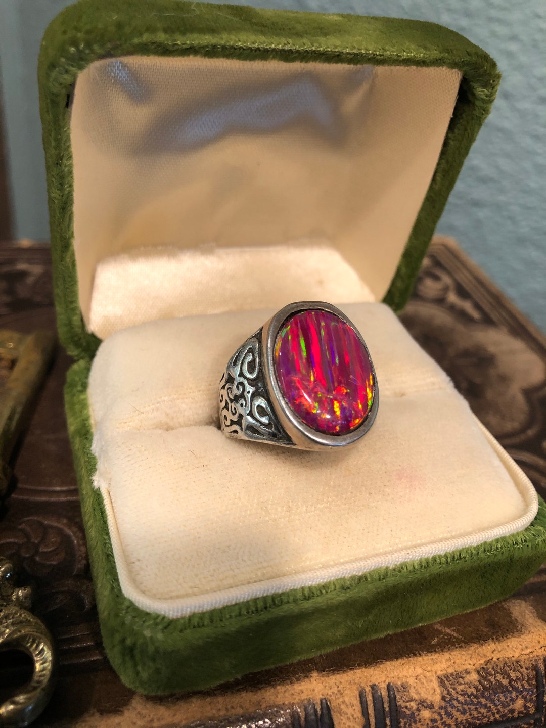 Vintage Pink Fire Opal and 825 Silver Ring, Center Oval Opal With Ring ...