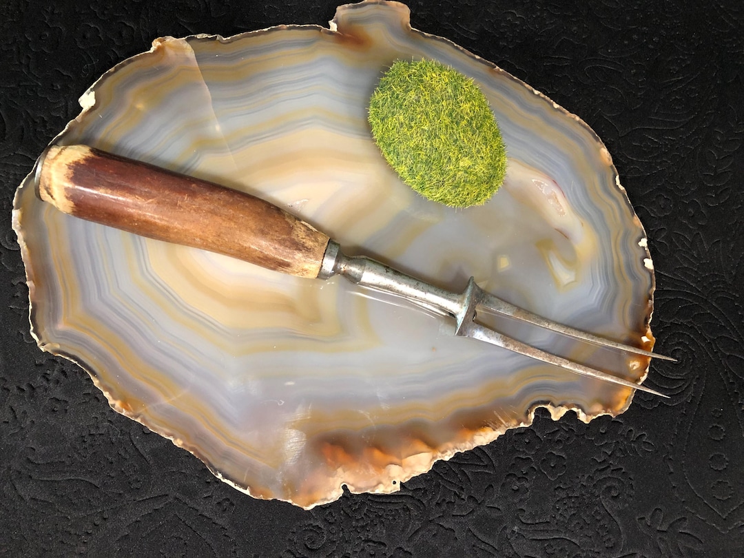 Vintage Meat Carving Fork Antler Handle, Heavy Patina Aged Steel Natural Antler Handle 9 3/4” L ...