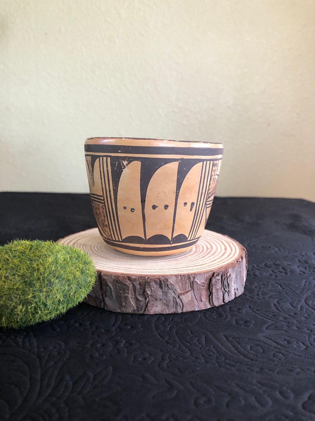 Vintage Hand Thrown Clay Pottery Cup Hand Painted Geometric - Etsy