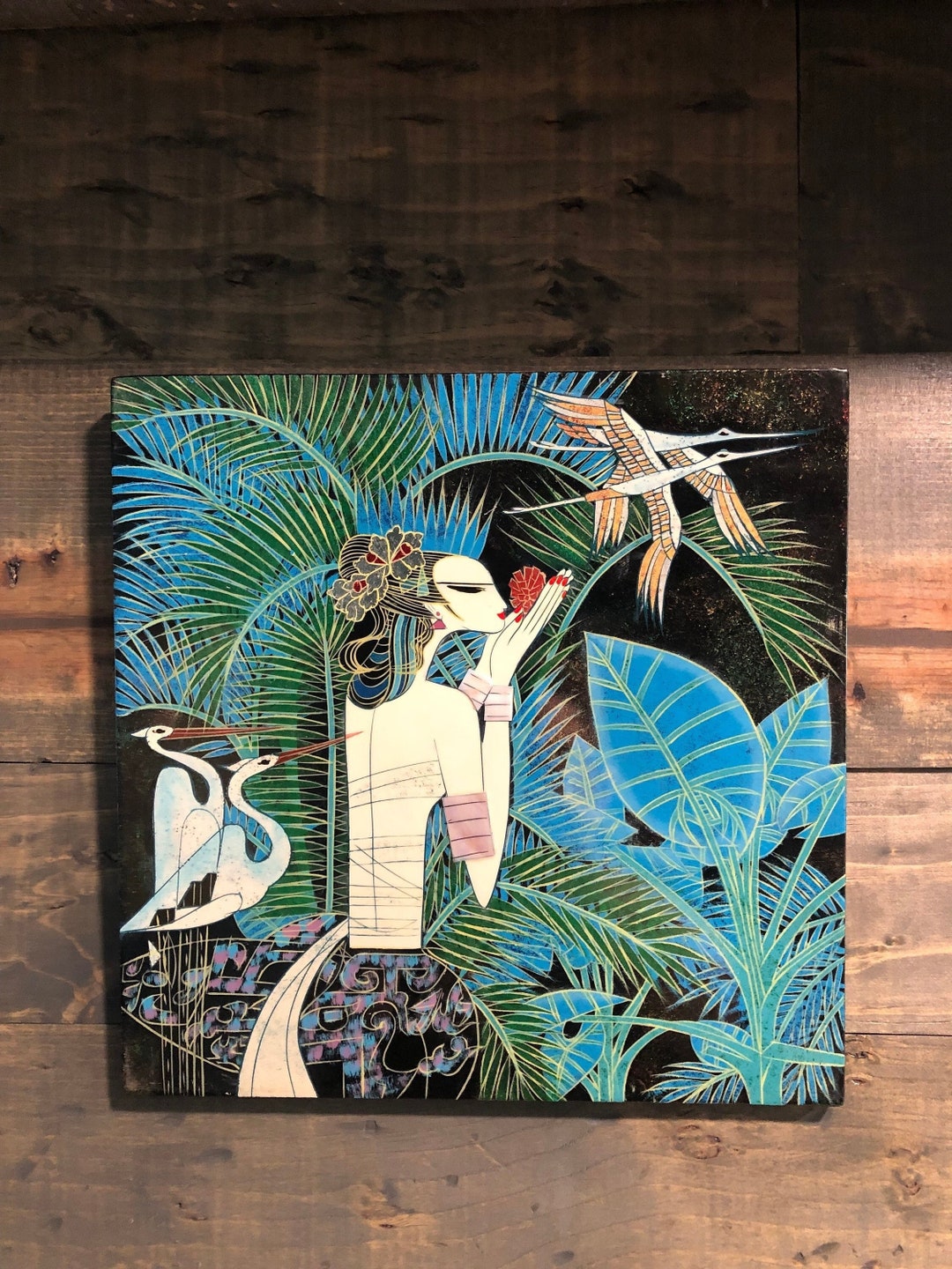 Vintage Vietnamese Lacquer Painting With Mother of Pearl Shell Inlay ...