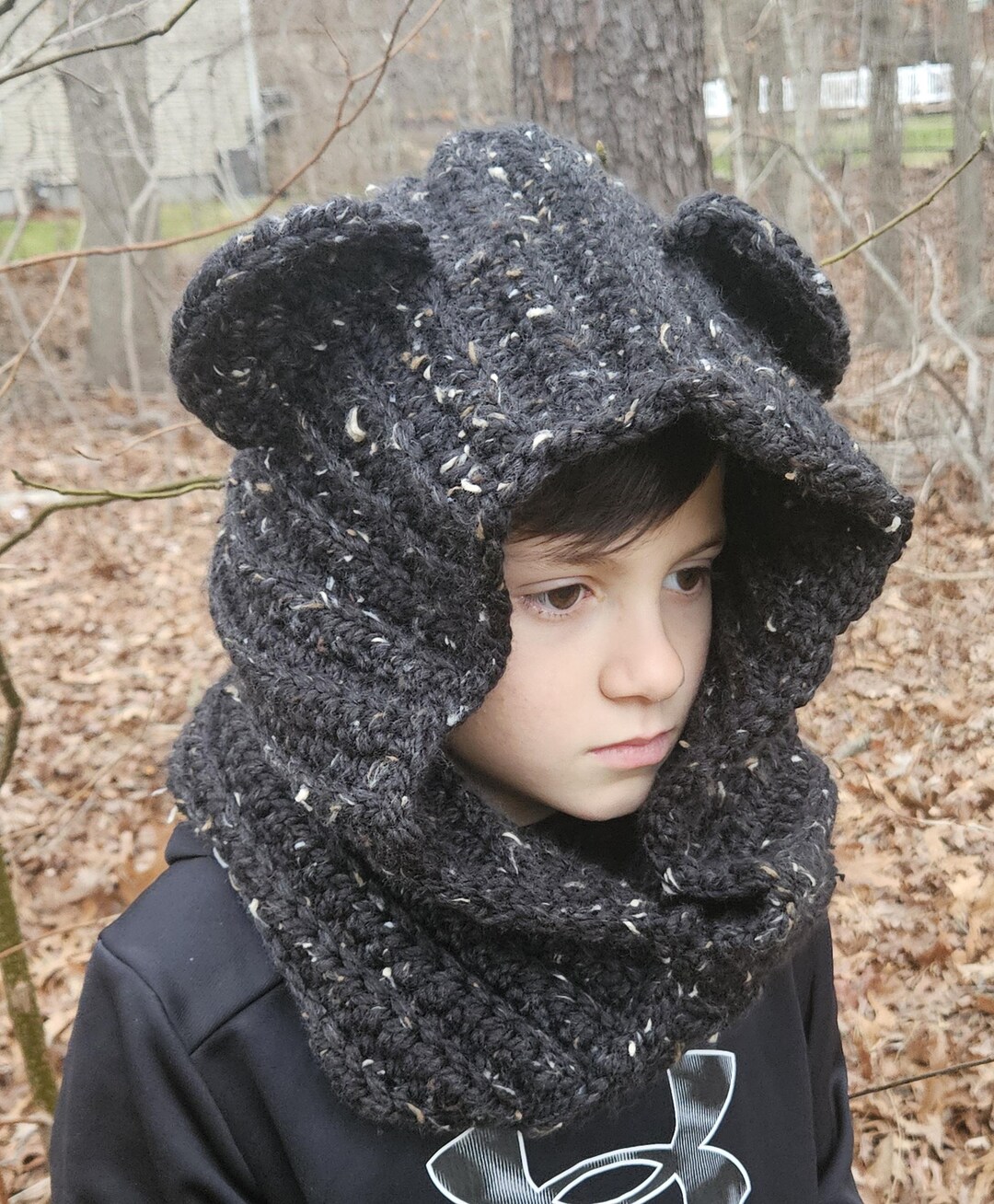 Crochet Hooded Bear Cowl, Wool Cowl Neck Scarf, Women's Crochet Scarf ...