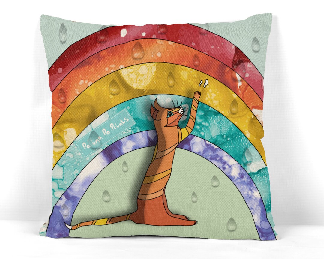Ginger Cat Pillow Cover With Rainbow Background Adds Playful Charm and ...