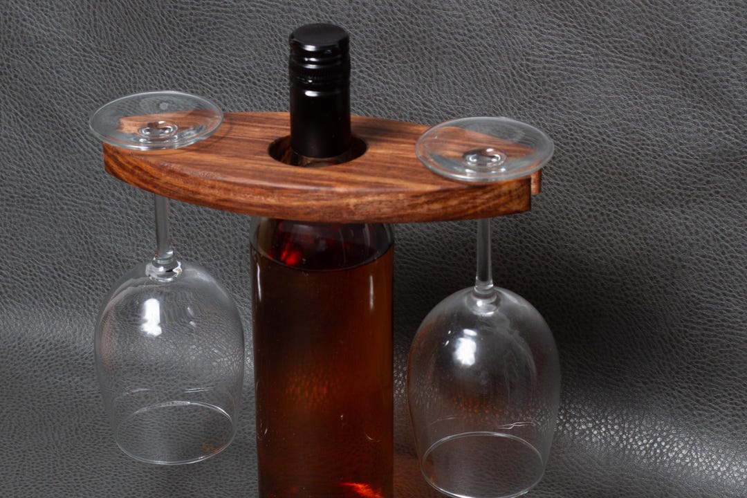 Wine Glass Caddy , Made From Solid Cherry or Walnut, Holds Two Wine ...