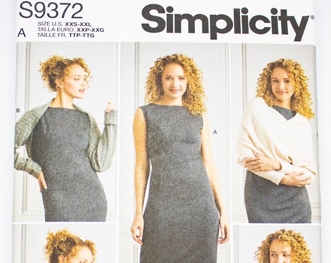 Simplicity, S9372, Misses, Knit Dress, And, Shrugs, Size, Xxs, Xs, S, M ...