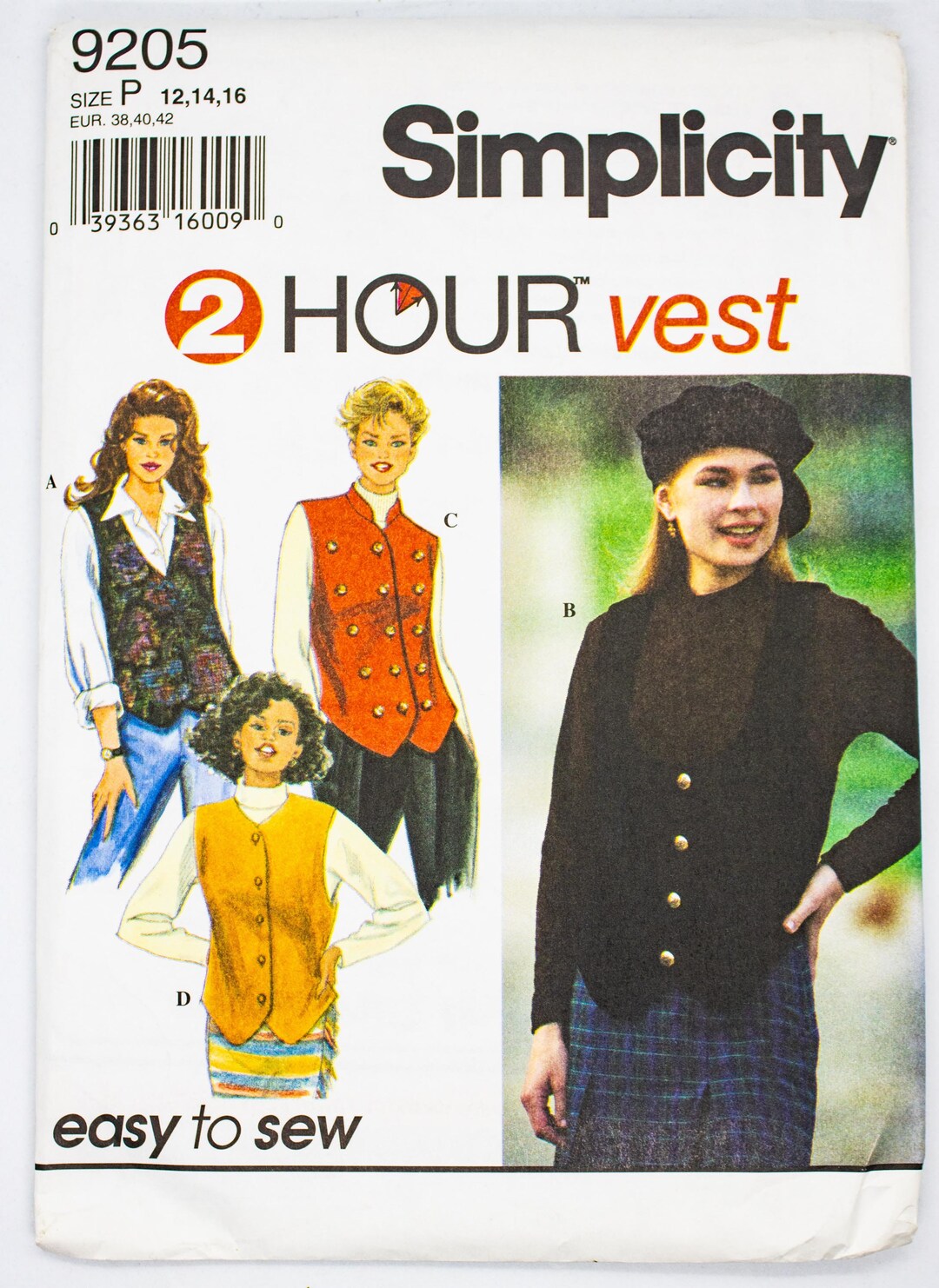 Simplicity, 9205, Vintage, 90s, 1990s, Women's, Vests, Size, 12, 14, 16 ...