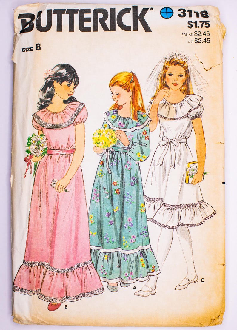 Butterick, 3118, 80s, Girls, First Communion, Flower Girl, Special ...