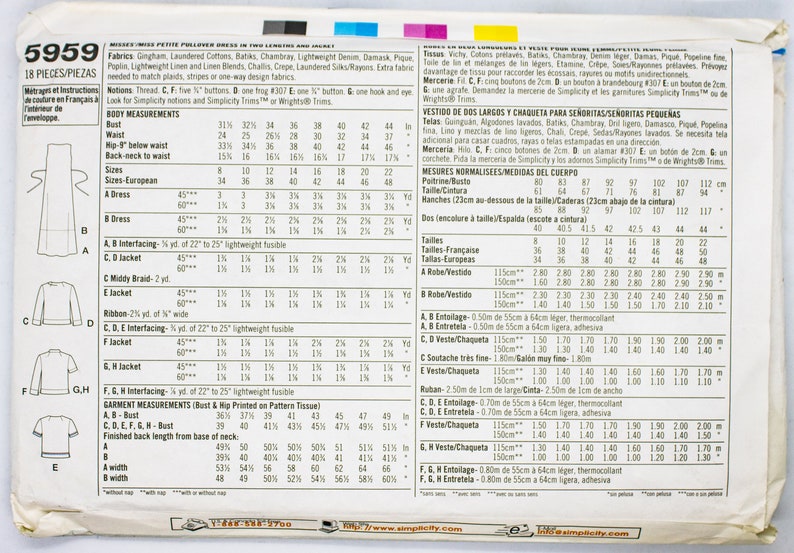 Simplicity, 5959, Misses', Pullover Dress, in 2 Lengths And, Jacket ...