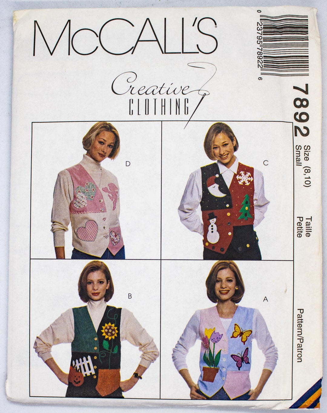 Mccall's, 7892, 90s, Lined, Button Front, Vest, With Holiday Appliques ...