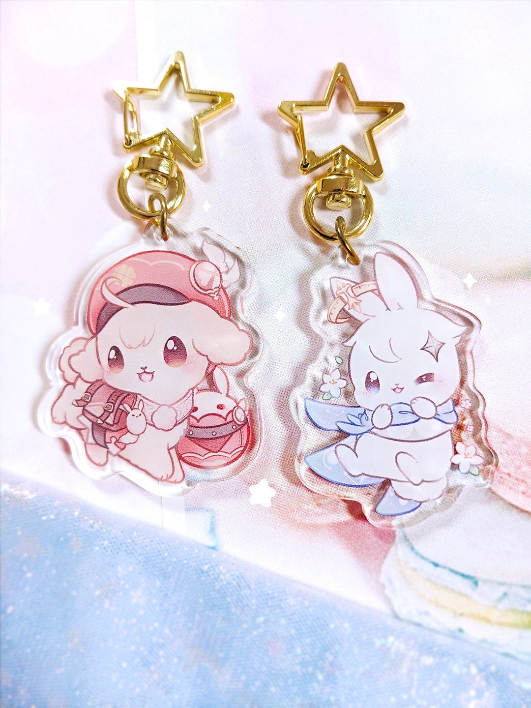 Genshin Impact Puppy Klee & Paimon Bunny Pastel 2 Inch Double-sided ...