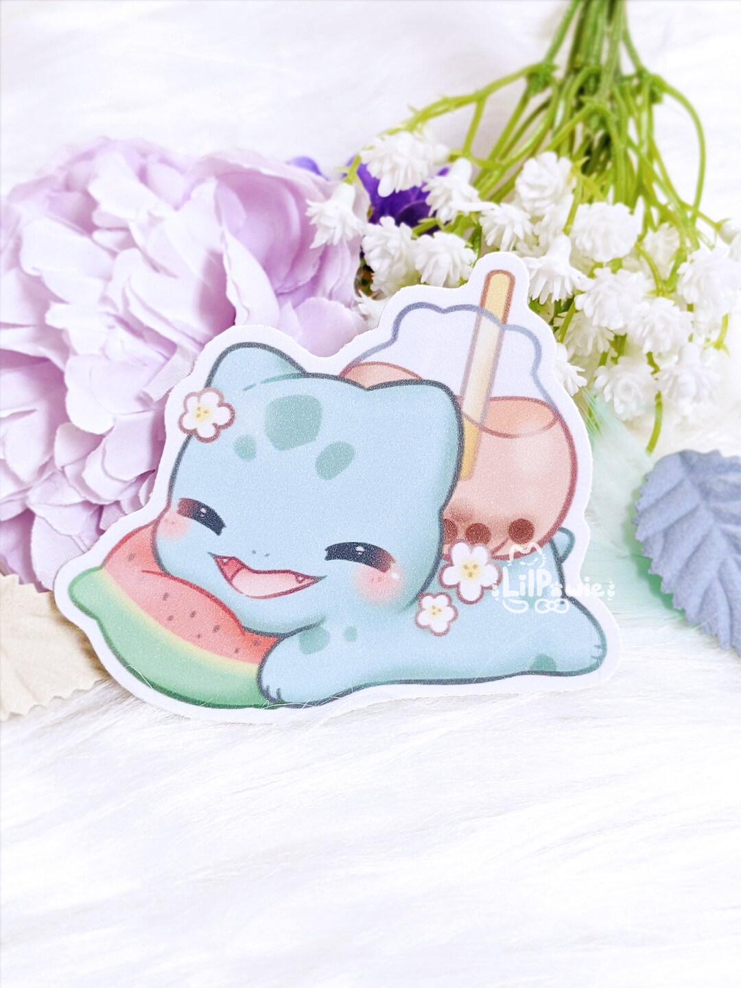Cute Bobasaur Boba Milk Tea Anime Pokefren Bulbasaur Glossy Laptop ...