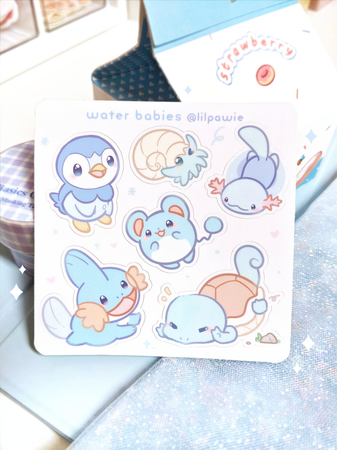 Water Babies! Mudkip Squirtle Marill Piplup Omanyte Wooper Mini Sticker ...