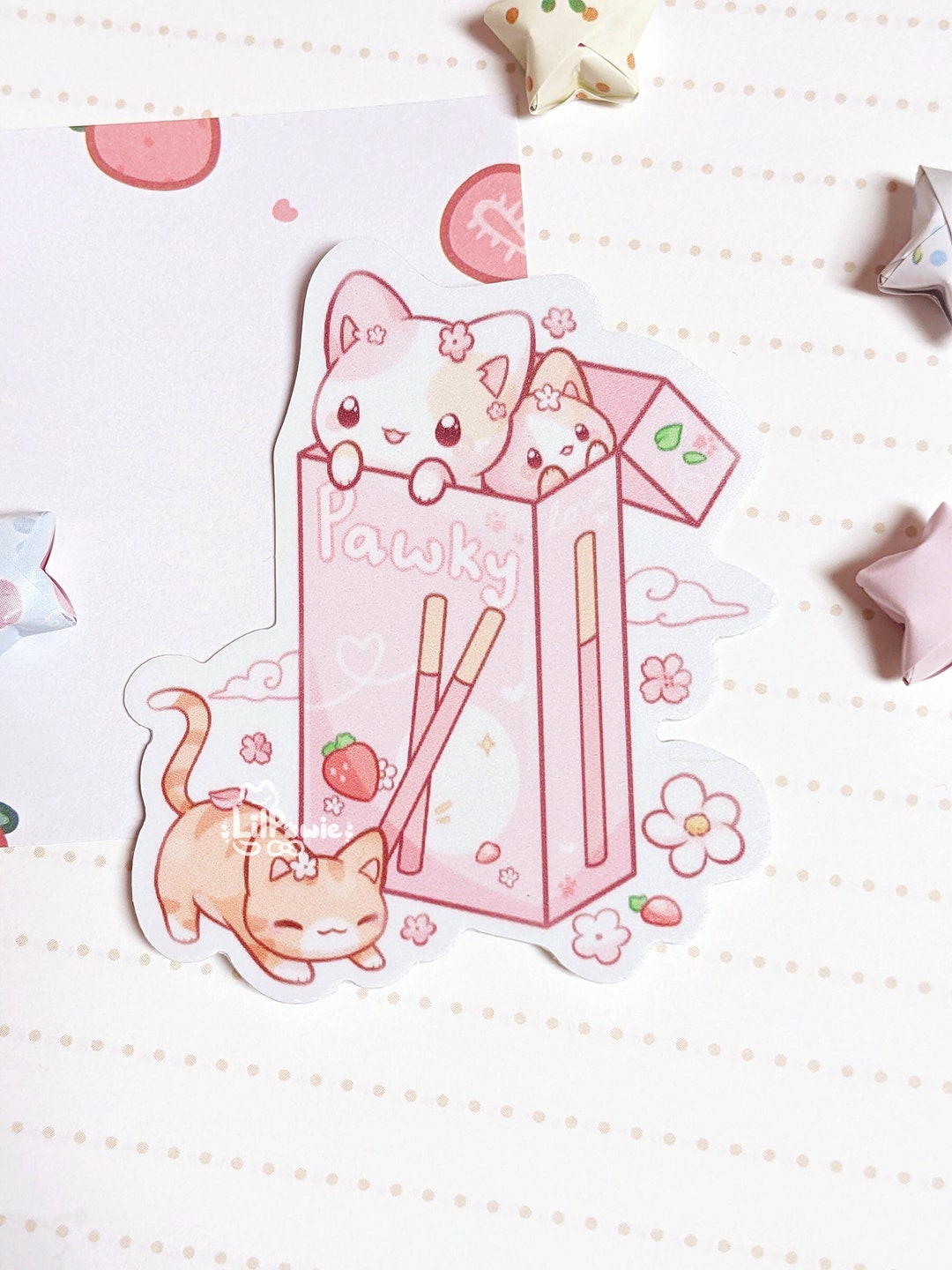 Cute Original Strawberry Pocky Calico Kitty Cats Pink Aesthetic Cream ...