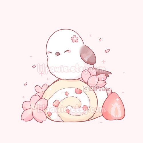 Shima Enaga Bird Cherry Blossom and Strawberry Cake Roll - Etsy