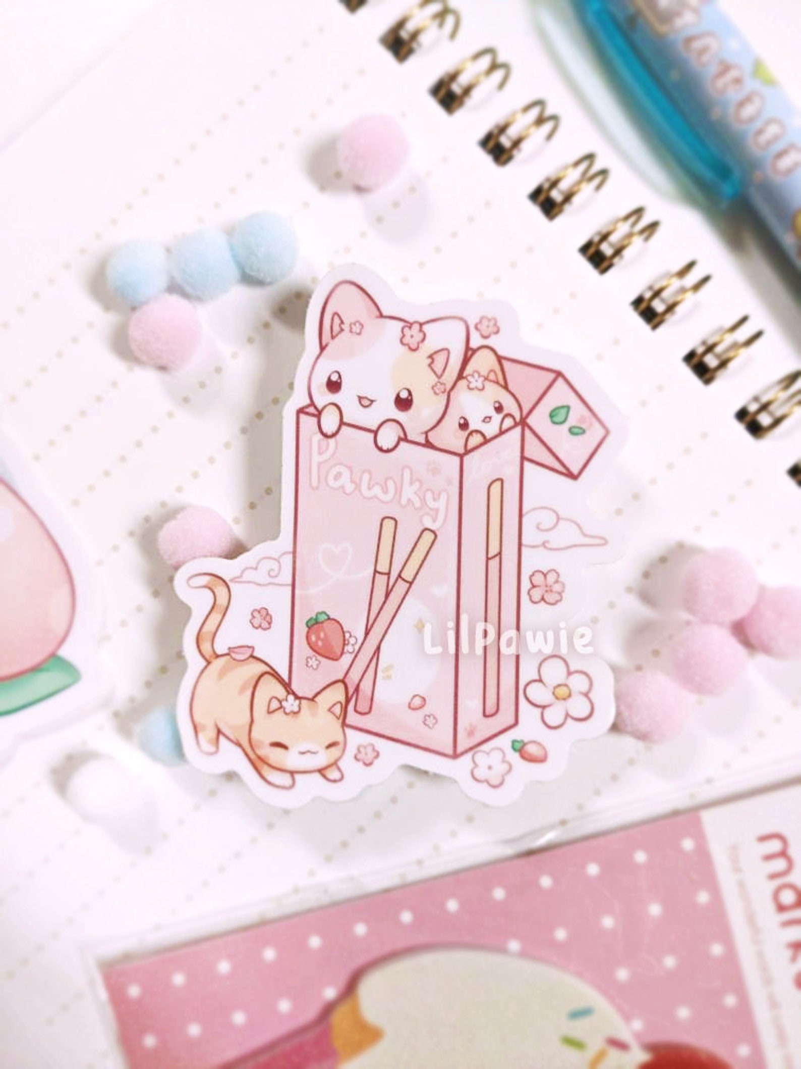 Cute Original Strawberry Pocky Calico Kitty Cats Pink | Etsy