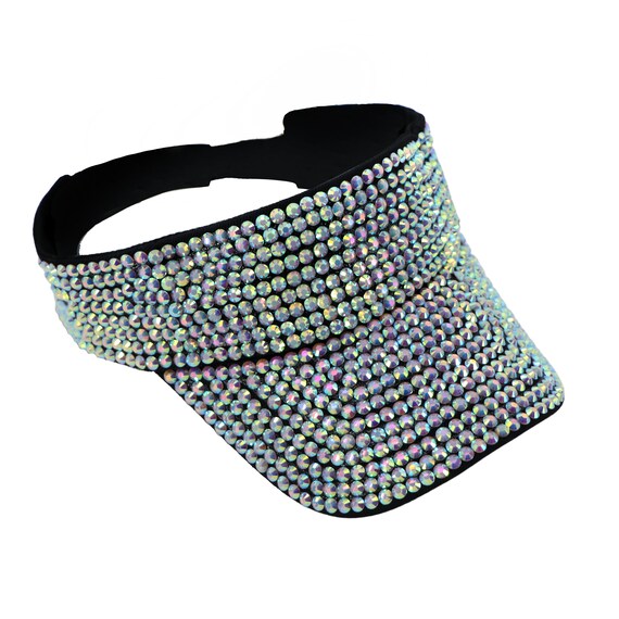 Black Visor With Iridescent Rhinestones - Etsy