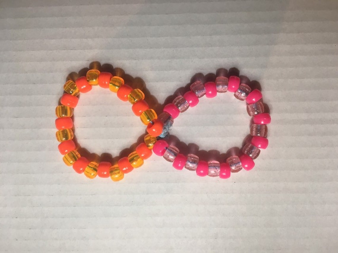 Pink and Orange Double Wrap Kandi Bracelet | Etsy