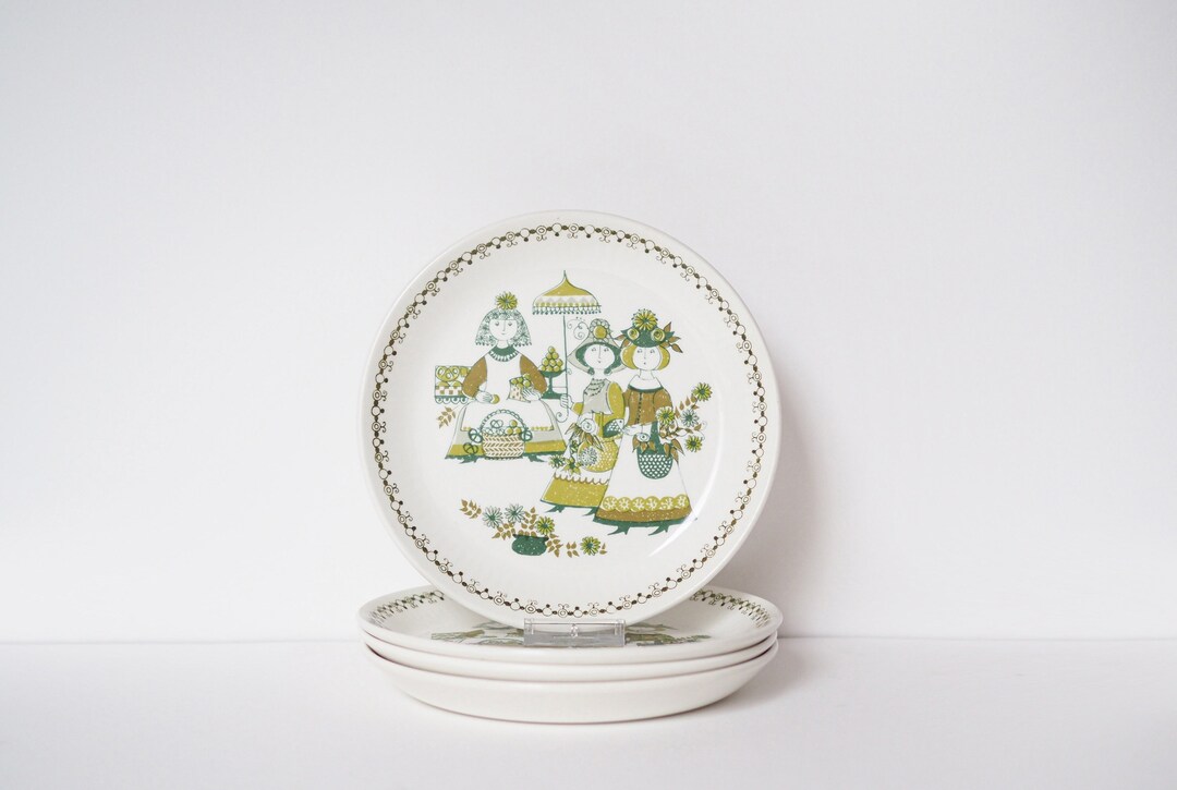 Set of 4 * Figgjo Flint * Breakfast Plates * Turi Design * Norway * 60s ...