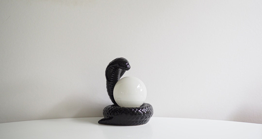 Snake Lamp Black Ceramic Opaline Globe 70s Perfect Vintage Condition - Etsy