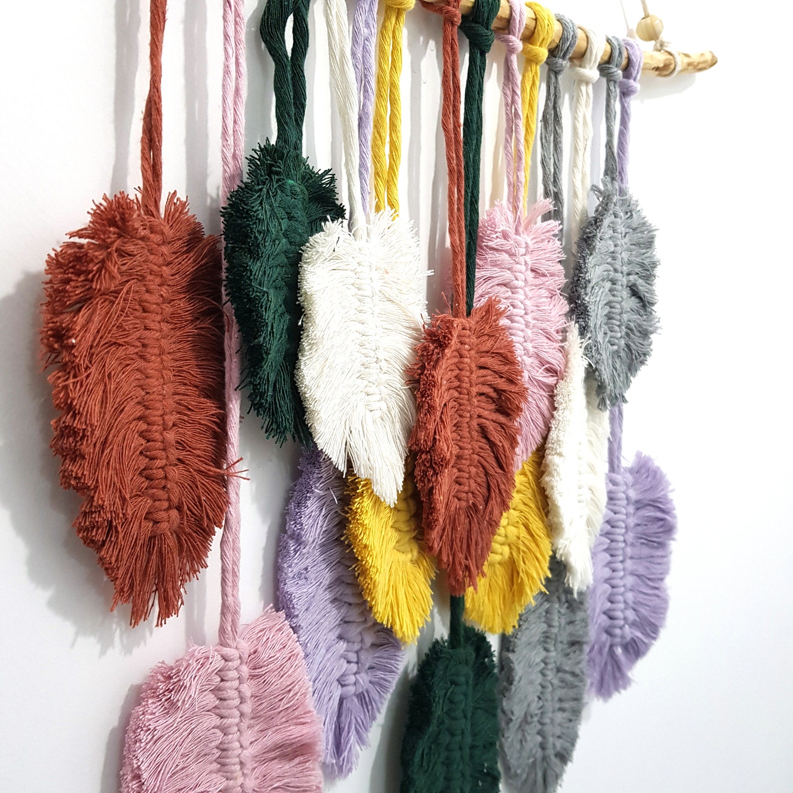 Multi Color Macrame Wall Hanging Leaves and Feathers by Bahar - Etsy