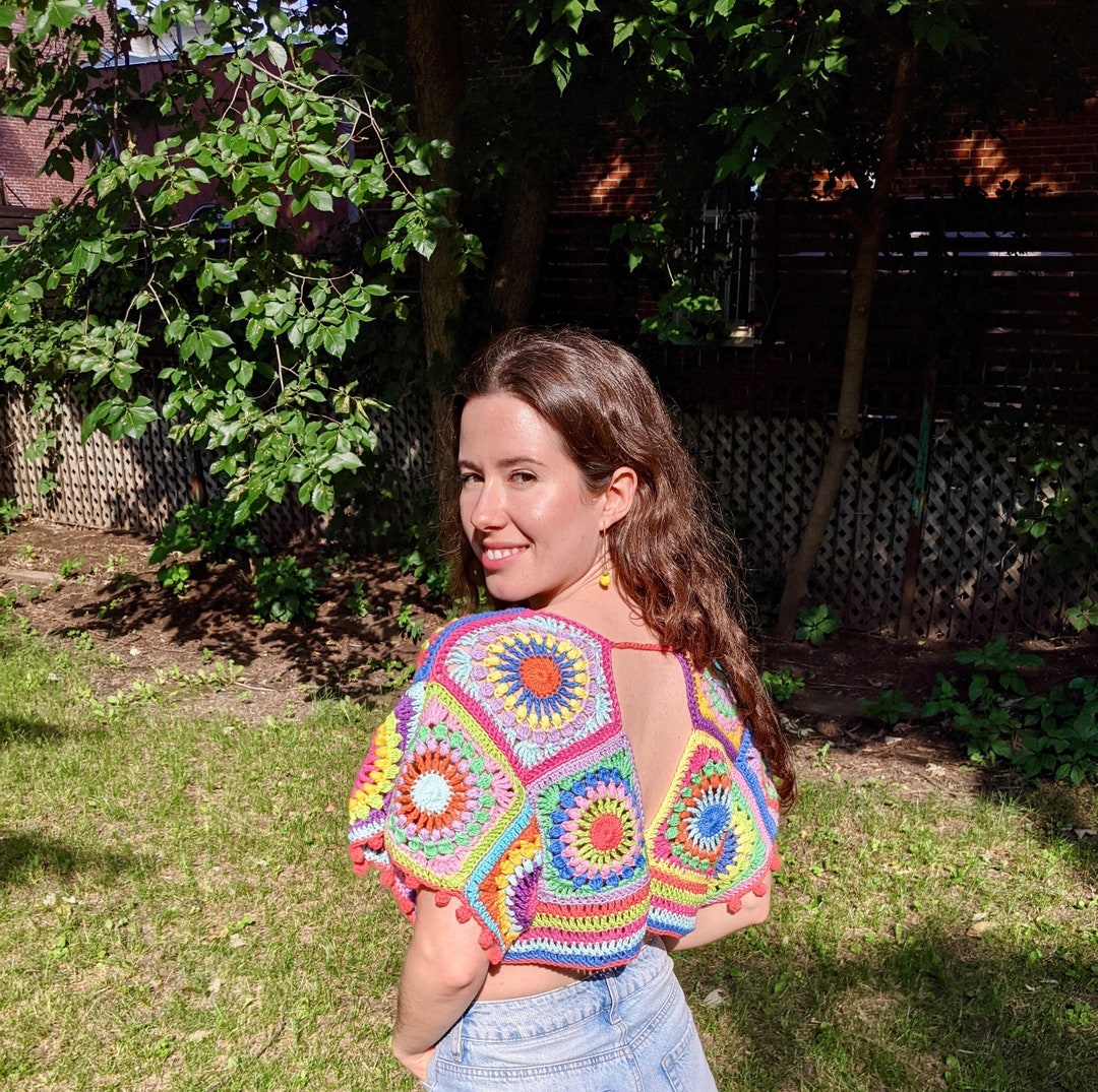 Colorful Crochet Granny Square Crop Top | Vibrant Funky Boho Crop Top ...