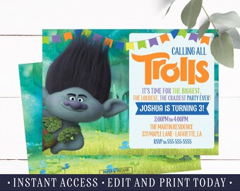 Trolls invitation | Etsy