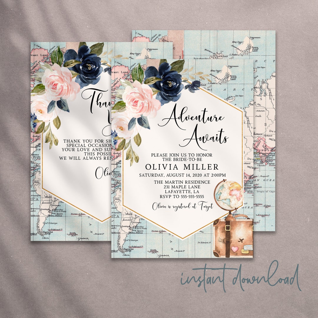 Adventure Awaits Invitation Bridal Shower Invitations - Etsy