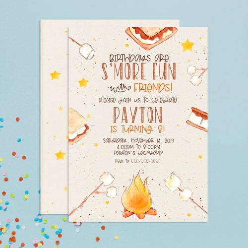 EDITABLE S'mores Birthday Invitation Camping Bonfire | Etsy