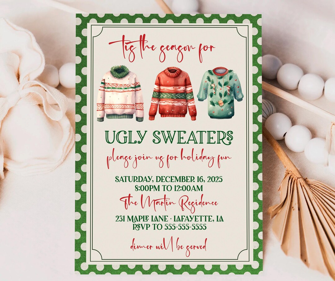 Ugly Sweater Party Invitation Template, Christmas Ugly Sweater Invite ...