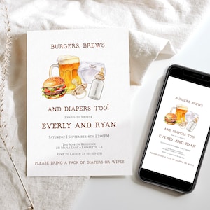 Burgers, Brews and Diapers Baby Shower Invitation, Instant Download ...