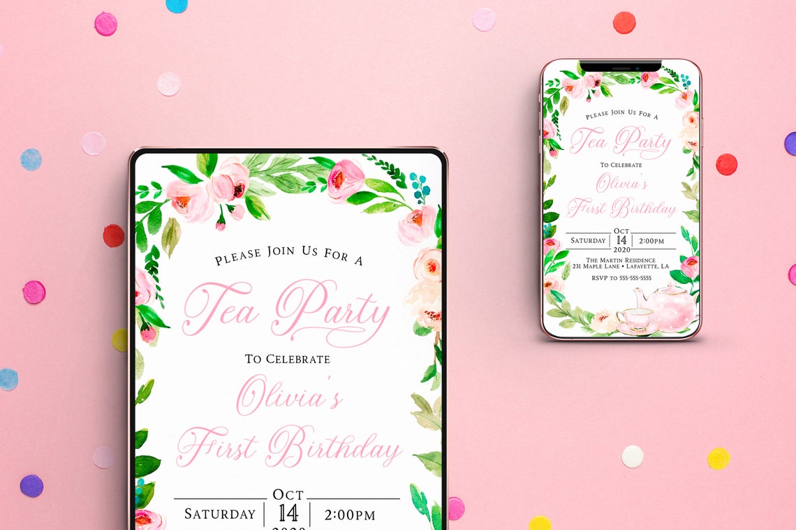 Floral Tea Party Text Message Invitation Tea Party Birthday - Etsy