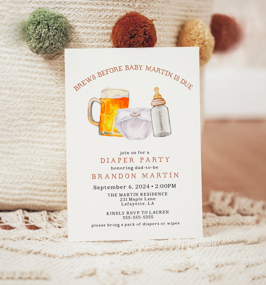 Beer and Diaper Party Baby Shower Invite, Man Shower, Dadchelor ...