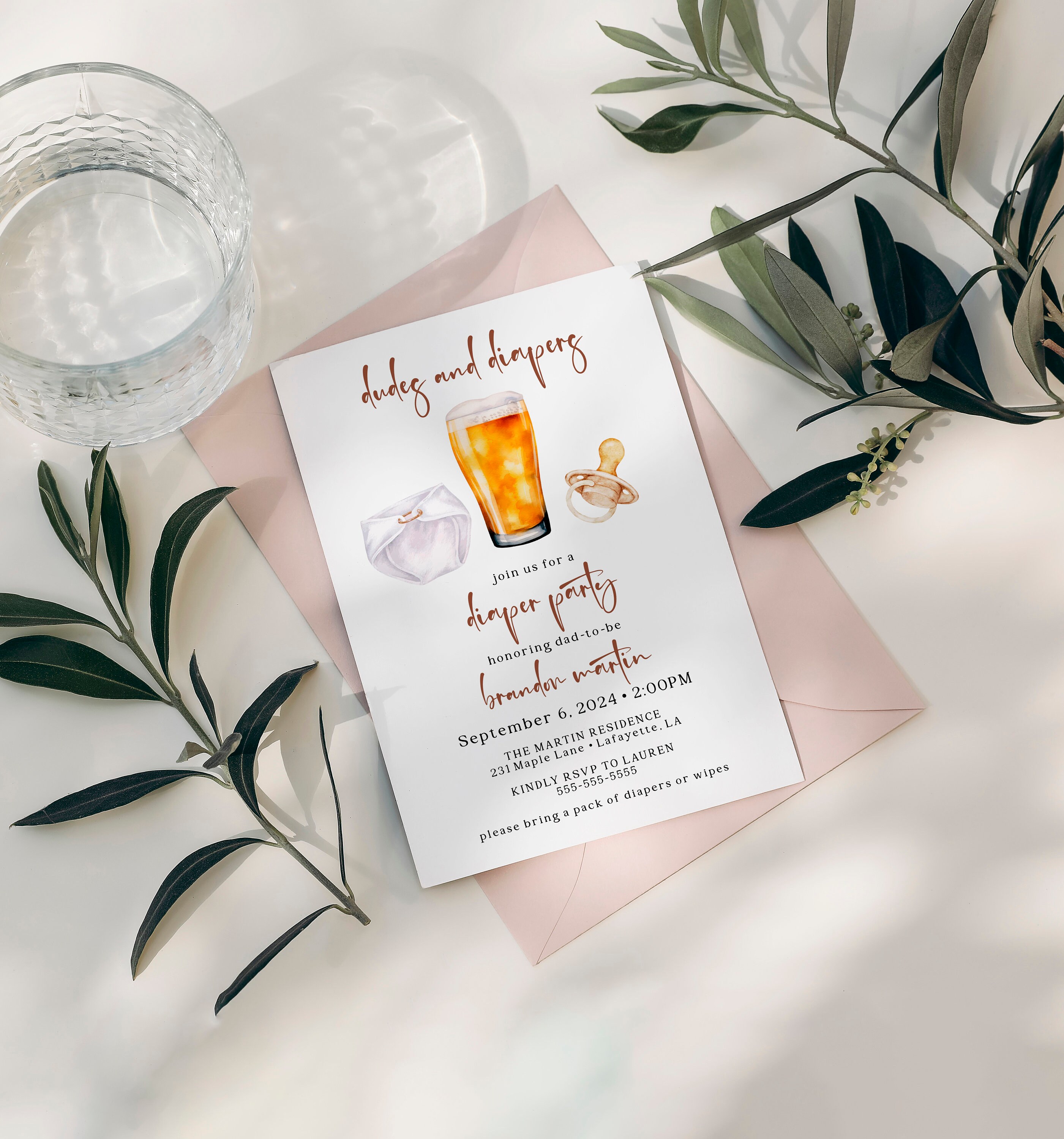 Dudes and Diapers Invitation, Beer and Diaper Party Baby Shower Evite ...