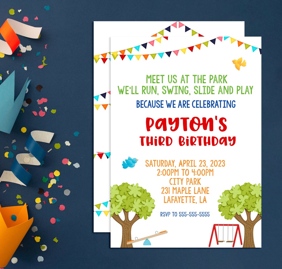 Park Playground Invitation, Park Birthday Invitation, Bounce House ...