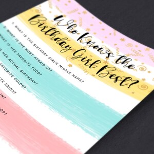 Glitter Gold Birthday Party Games, Who Knows the Birthday Girl Best ...