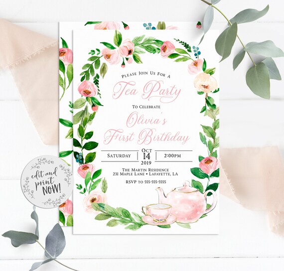 Floral Tea Party Invitation Tea Party Birthday Invitation | Etsy