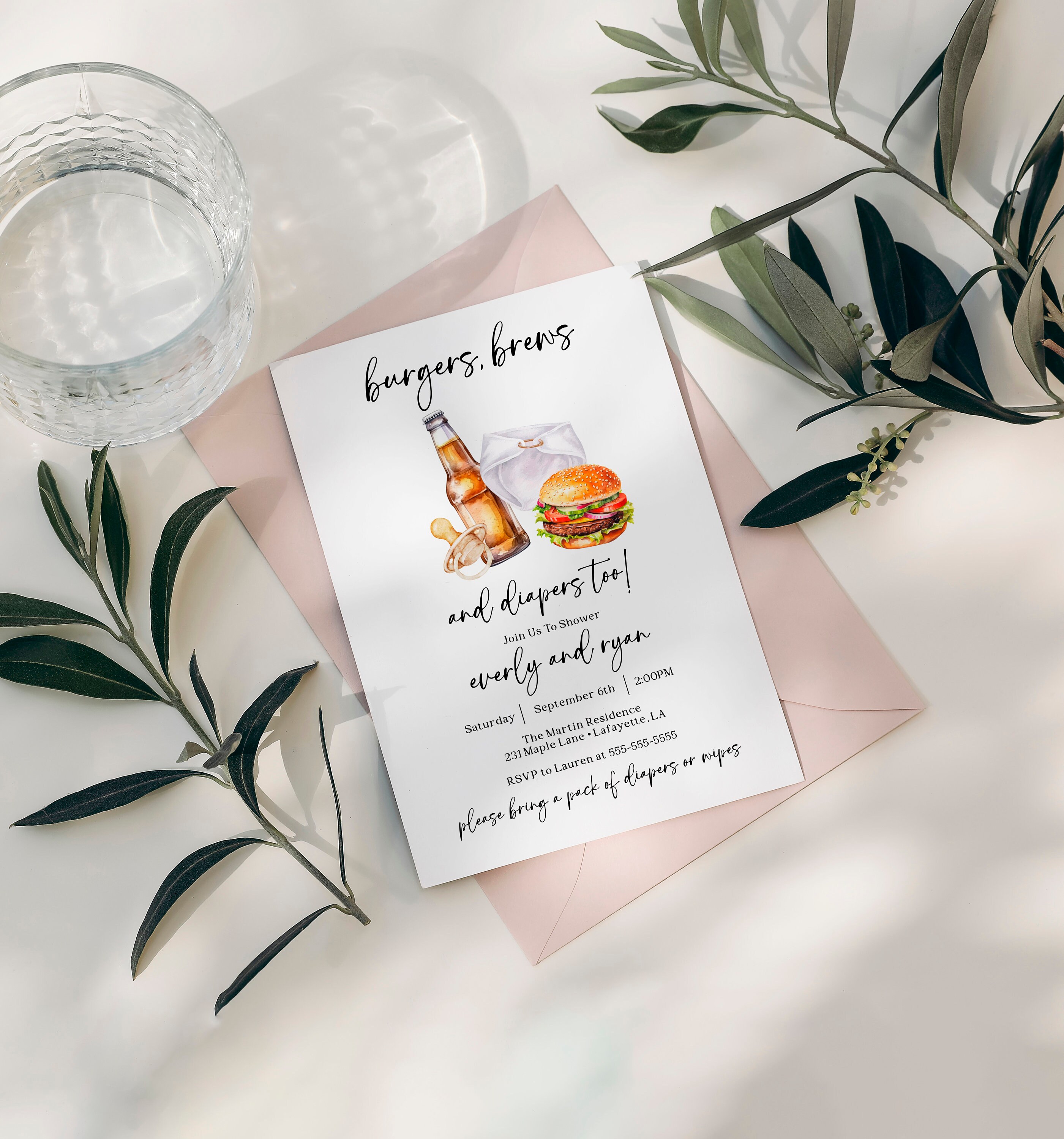 Burgers, Brews and Diapers Baby Shower Invitation, Instant Download ...