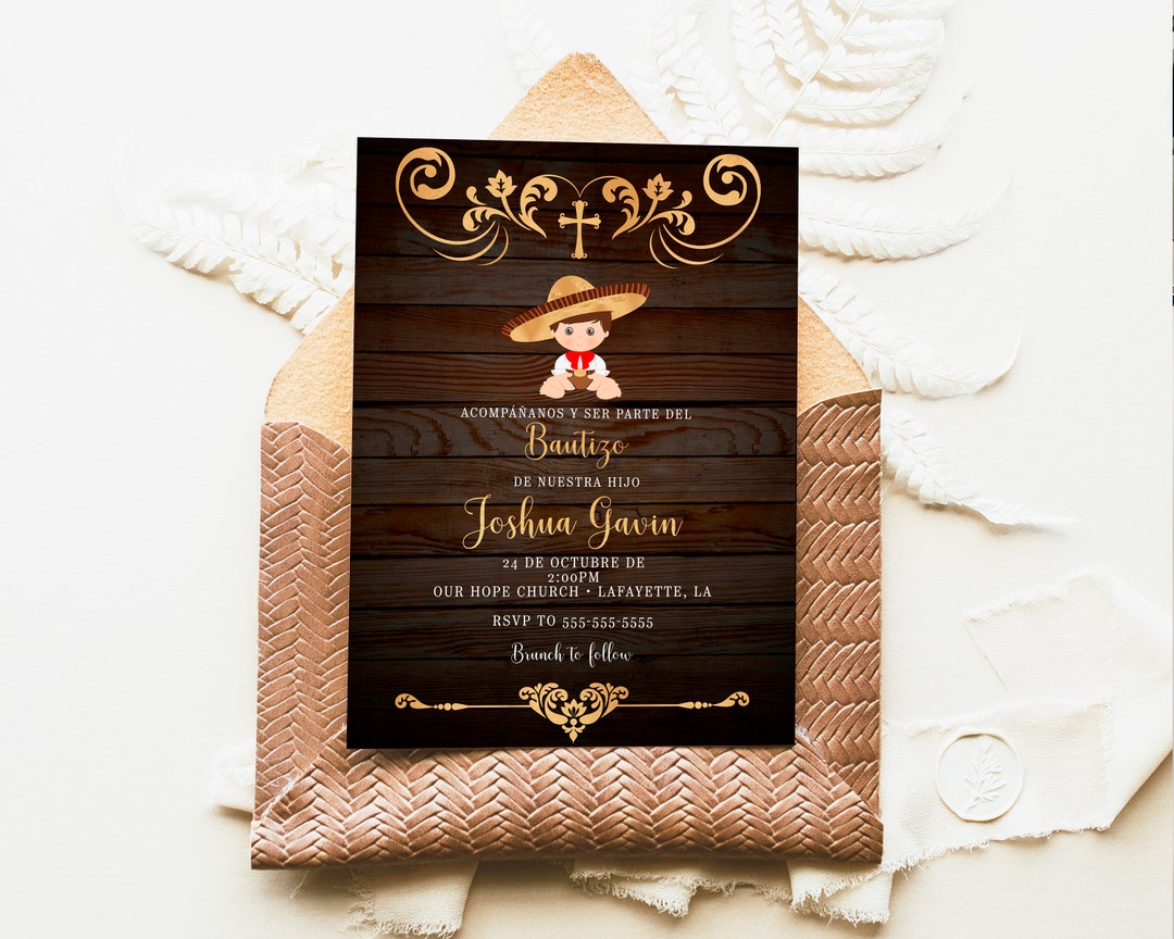 Mexican Charro Invitation Charro Charra Bautizo Invitation Gold Charro ...