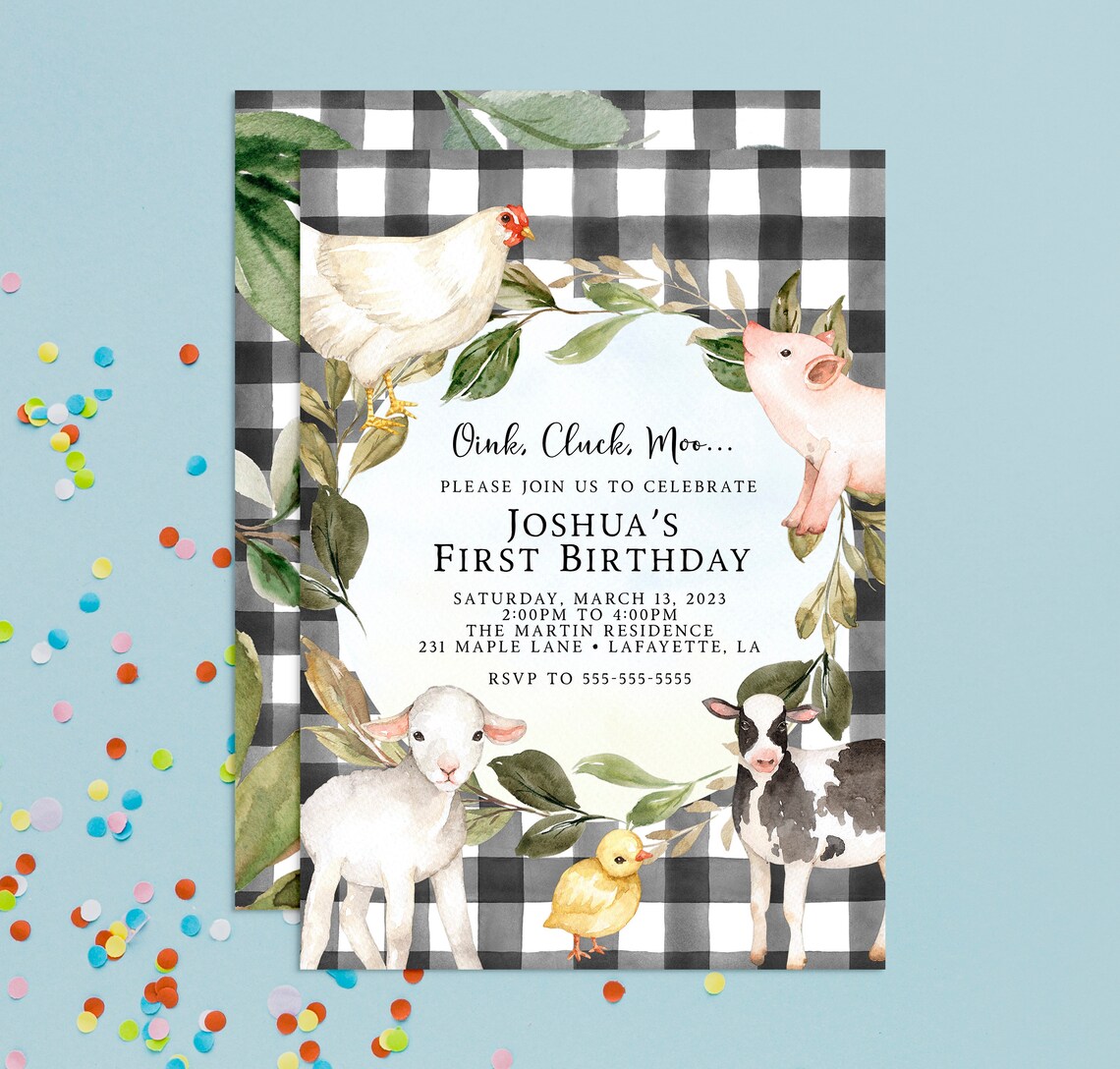 Modern Farm Themed Birthday Invitation Barnyard Party - Etsy